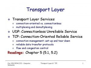 Part 1 Transport Layer Reliable Transport Protocols Transport