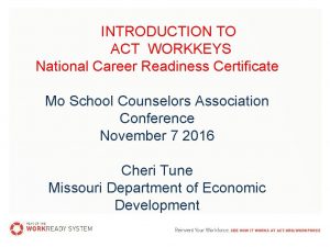 INTRODUCTION TO ACT WORKKEYS National Career Readiness Certificate