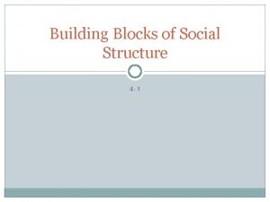 Social Structure Building Blocks of Social Structure Social