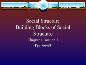 Social Structure Building Blocks of Social Structure Social