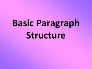 Basic Paragraph Structure The basic unit of composition
